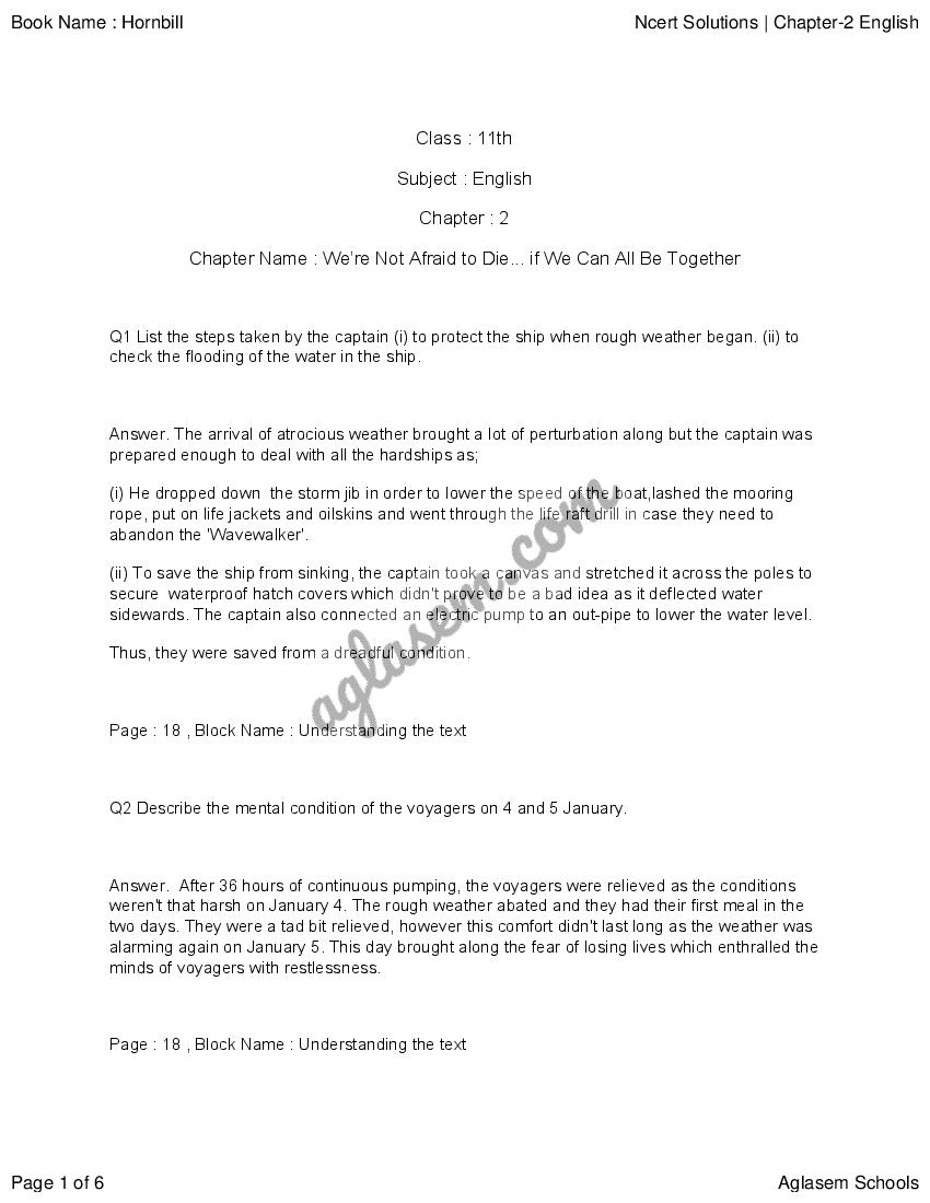 NCERT Solutions For Class 11 English Chapter 2 We re Not Afraid To Die NCERT Solutions For Class 11 English Chapter 2 We re Not Afraid To Die