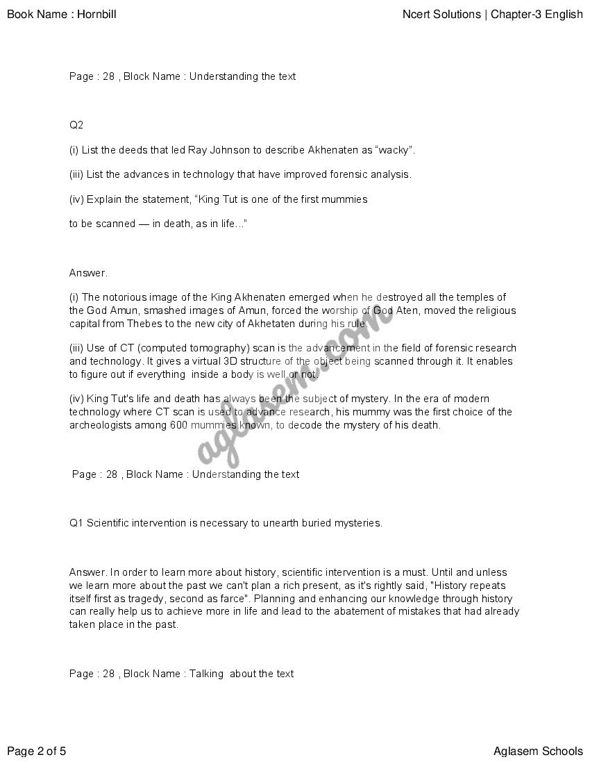 CBSE Class 11 English Hornbill Chapter 3 Discovering Tut The Saga