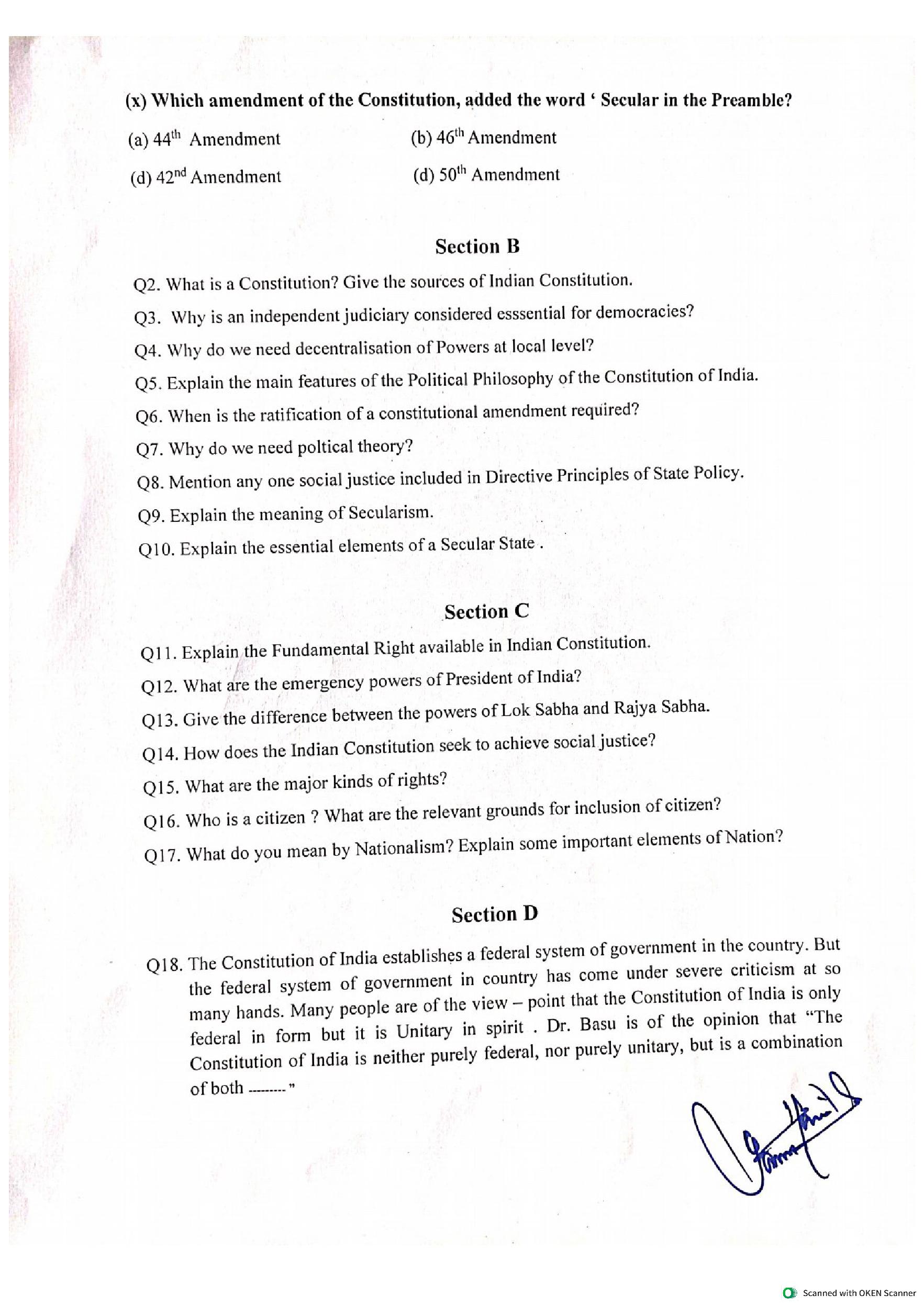 JKBOSE Class 11th Model Question Paper 2023 For Political Science JK JKBOSE Class 11th Model Question Paper 2023 For Political Science JK