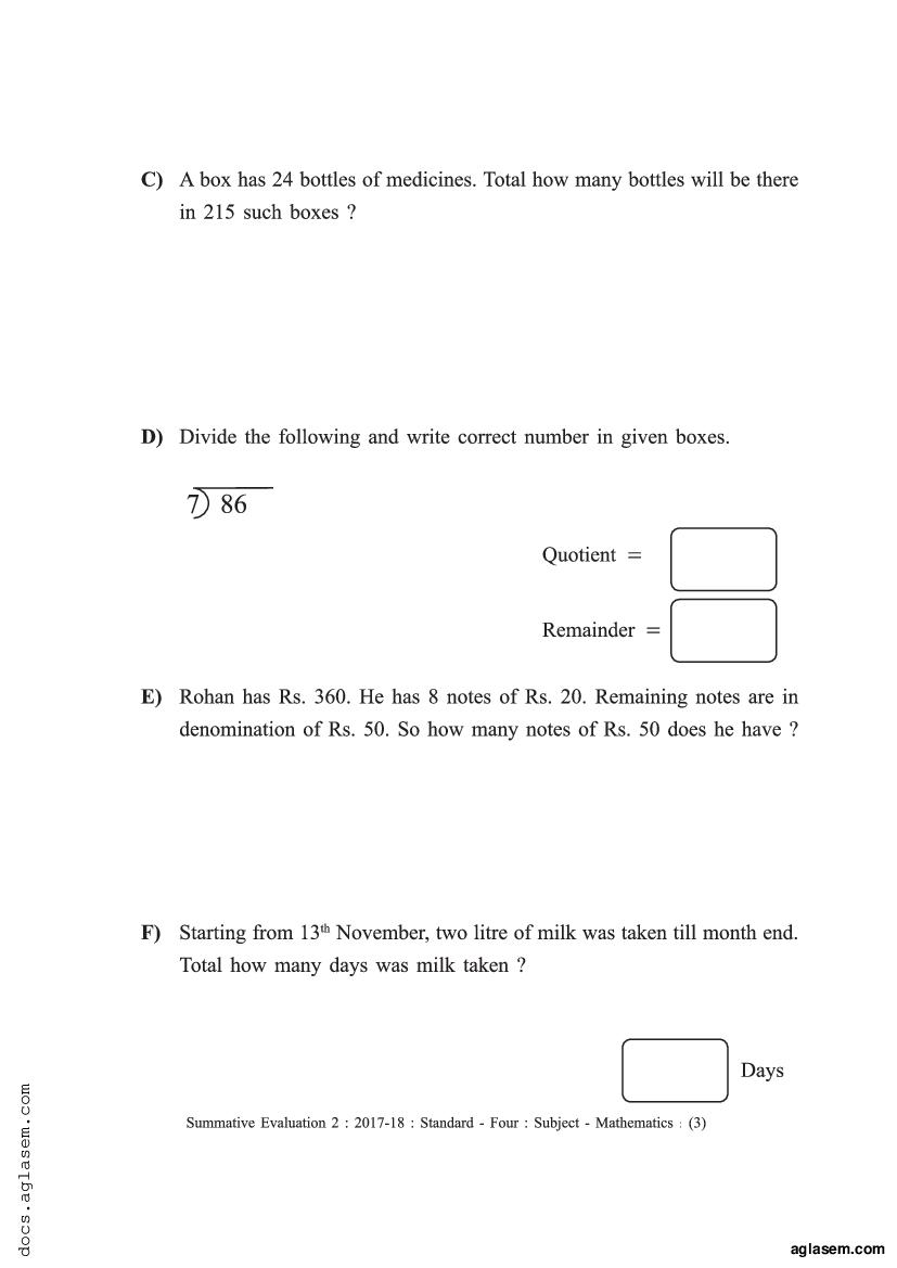 Class 4 Maths Sample Paper 2024 Maharashtra Board PDF Maha Std 4th