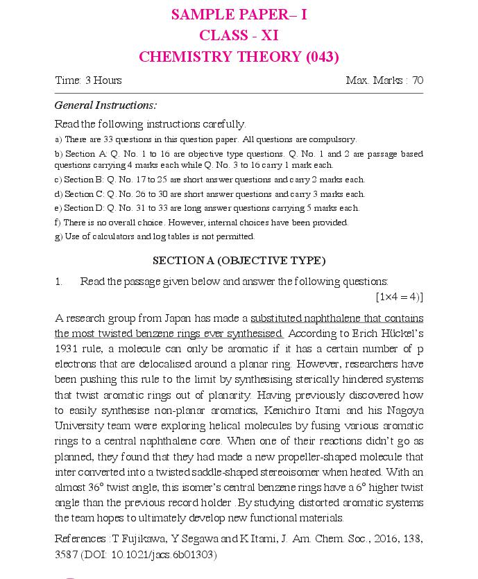 CBSE Class 11 Chemistry Sample Paper 2023