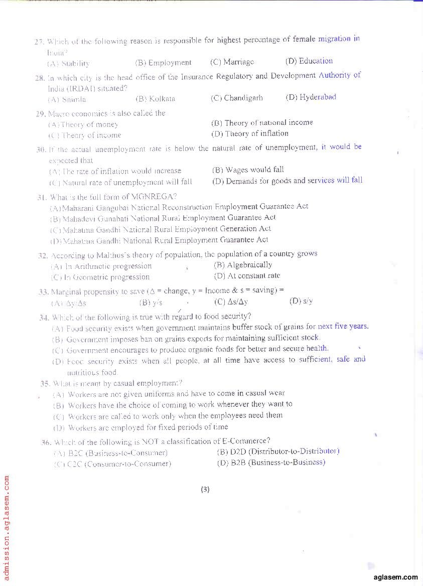 PU MET 2023 Question Paper (PDF) - Download Here - AglaSem Admission
