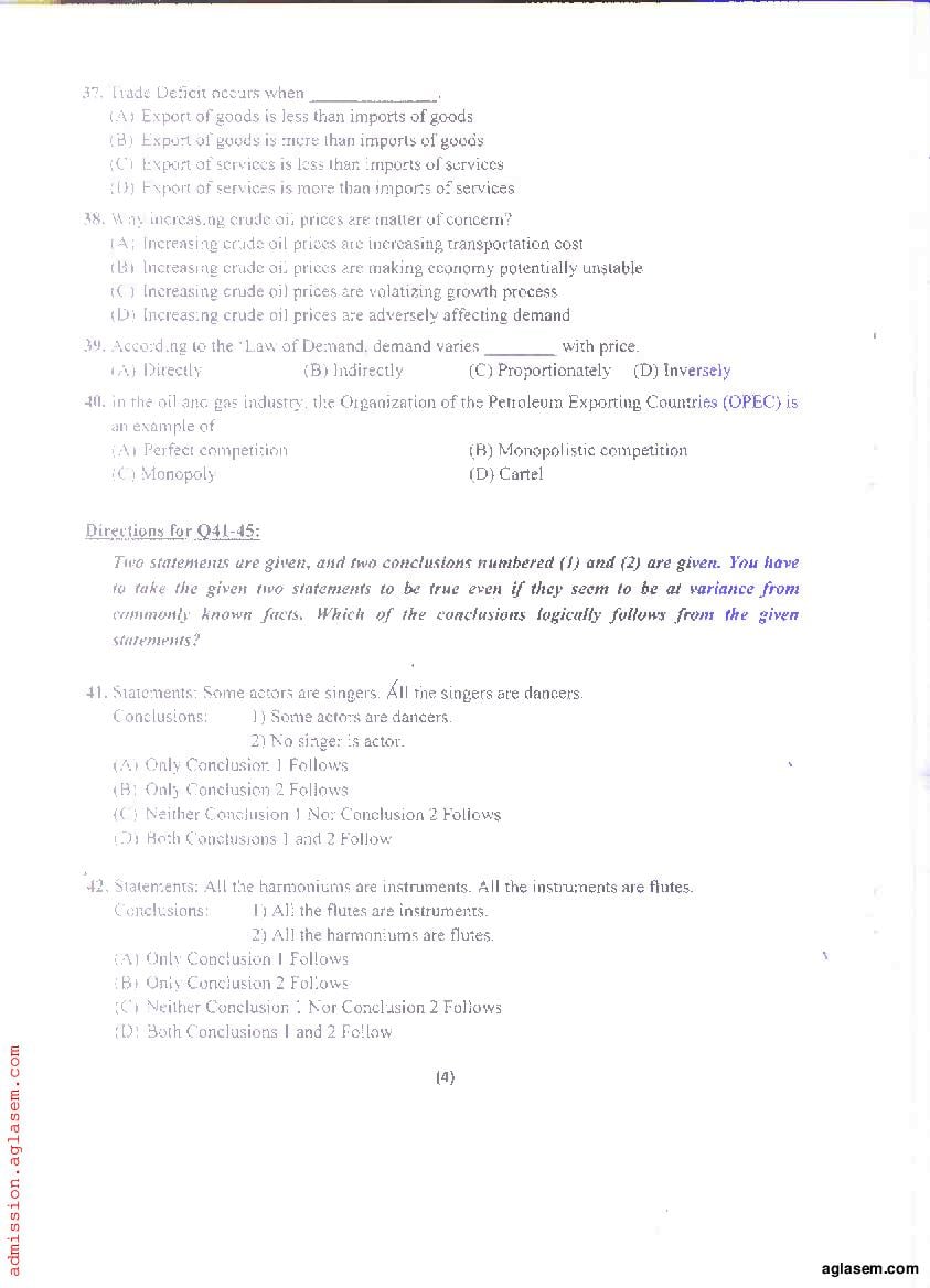 PU MET 2023 Question Paper (PDF) - Download Here - AglaSem Admission