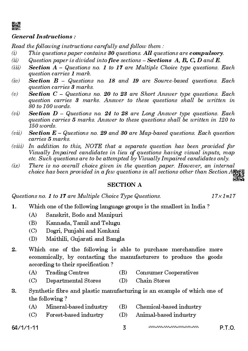 Class 12 Geography Question Paper 2024 (PDF) - Download 12th Annual ...