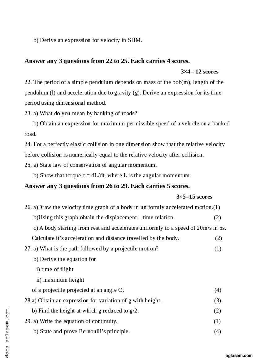 Kerala Plus One Physics Model Paper 2025 PDF Download Here Kerala Plus One Physics Model Paper 2025 PDF Download Here