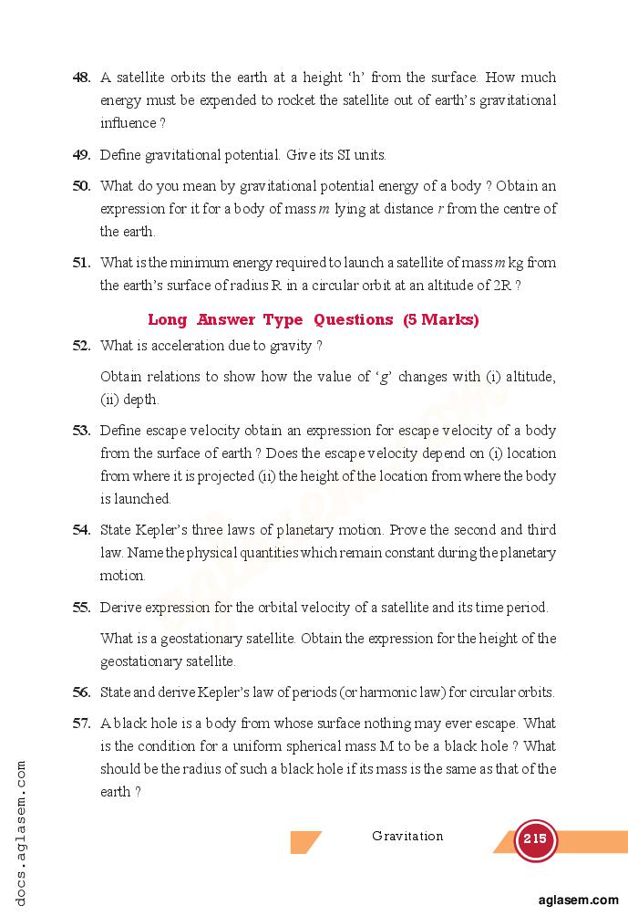 Class 11 Physics Notes for Gravitation (PDF) - Study Material - AglaSem