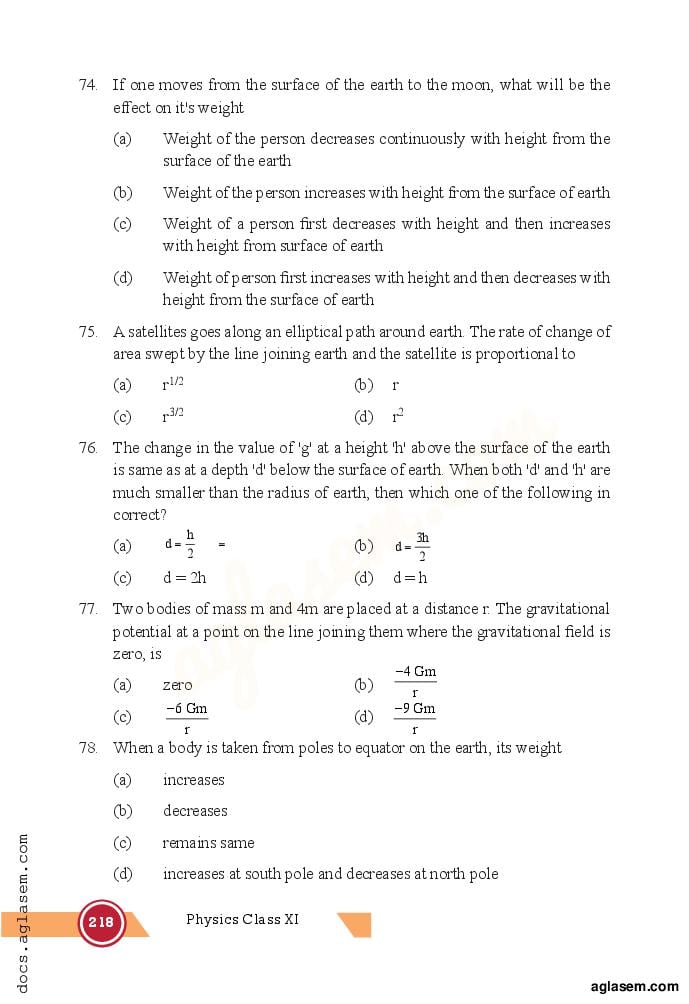 Class 11 Physics Notes for Gravitation (PDF) - Study Material - AglaSem