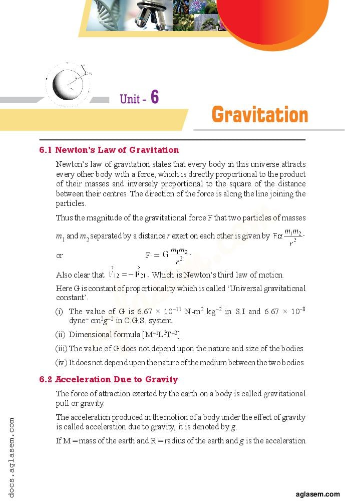 Class 11 Physics Notes for Gravitation (PDF) - Study Material - AglaSem