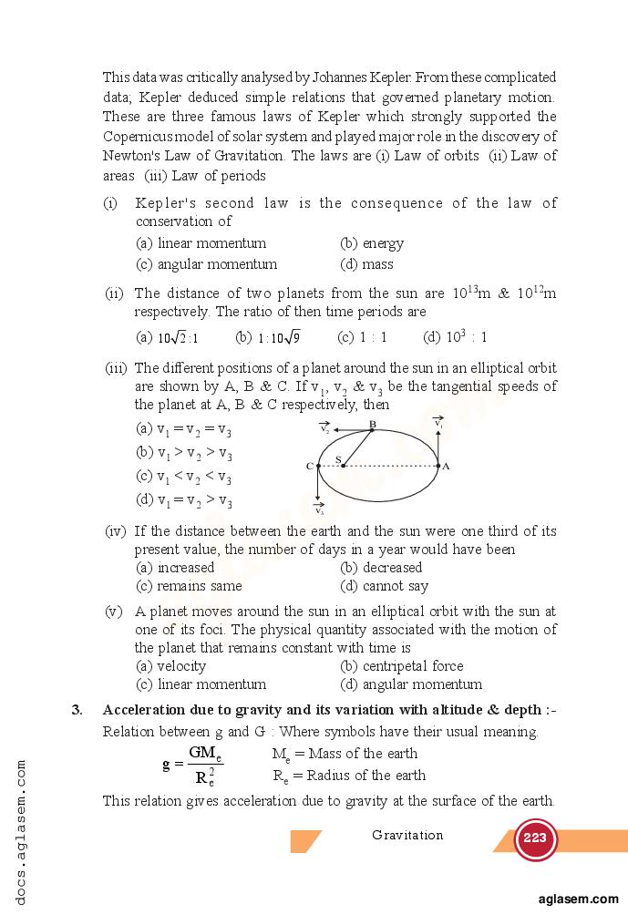 Class 11 Physics Notes for Gravitation (PDF) - Study Material - AglaSem