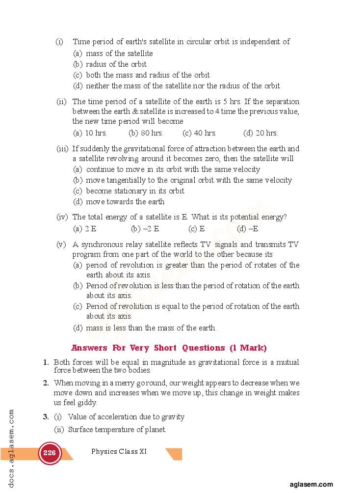 Class 11 Physics Notes for Gravitation (PDF) - Study Material - AglaSem