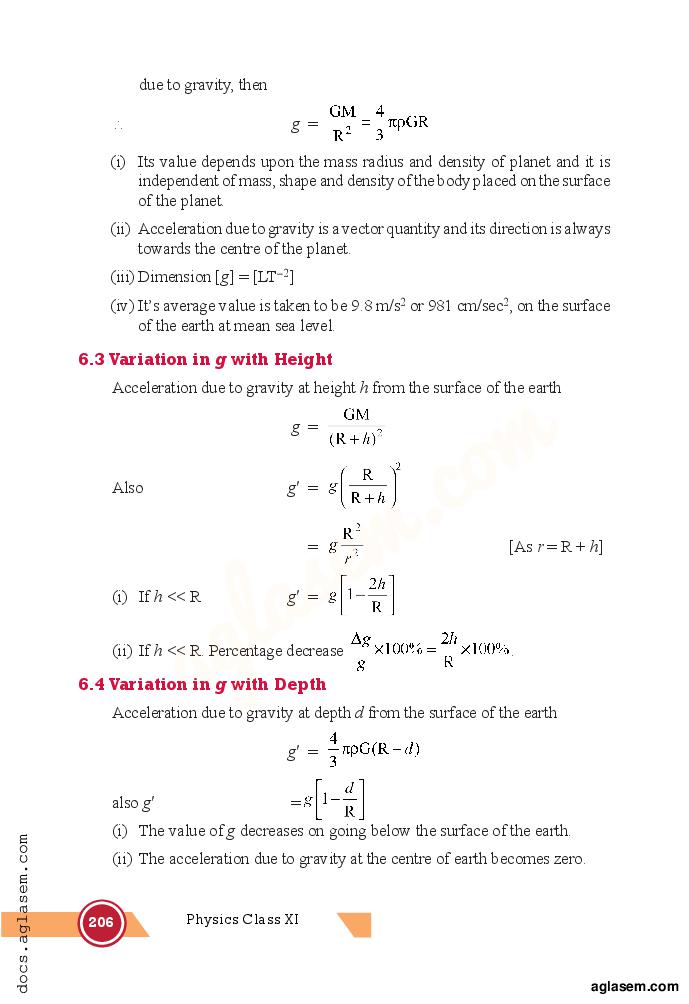 Class 11 Physics Notes for Gravitation (PDF) - Study Material - AglaSem
