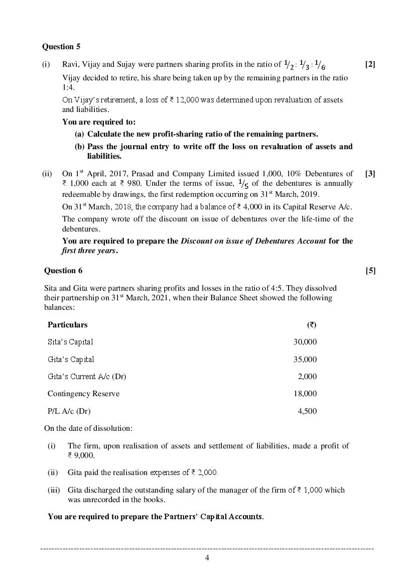 ISC Class 12 Sample Paper 2022 : Accounts Specimen Question Paper