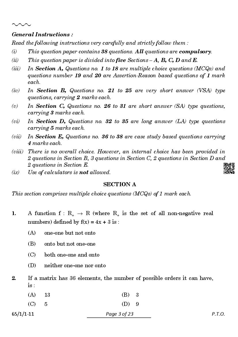 Class 12 Maths Question Paper 2024 (PDF) - Download 12th Annual Exam ...