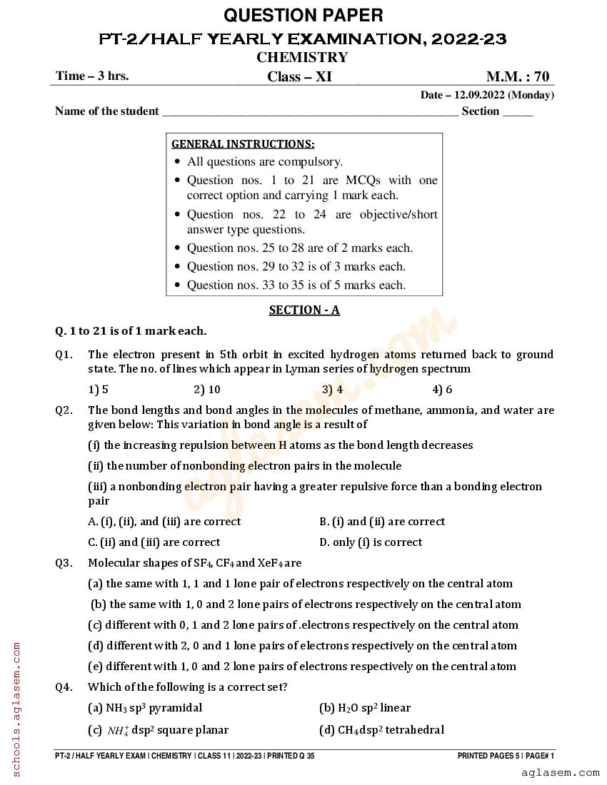 Class 11 Chemistry Half Yearly Question Paper 2024 Download 11th Half Class 11 Chemistry Half Yearly Question Paper 2024 Download 11th Half
