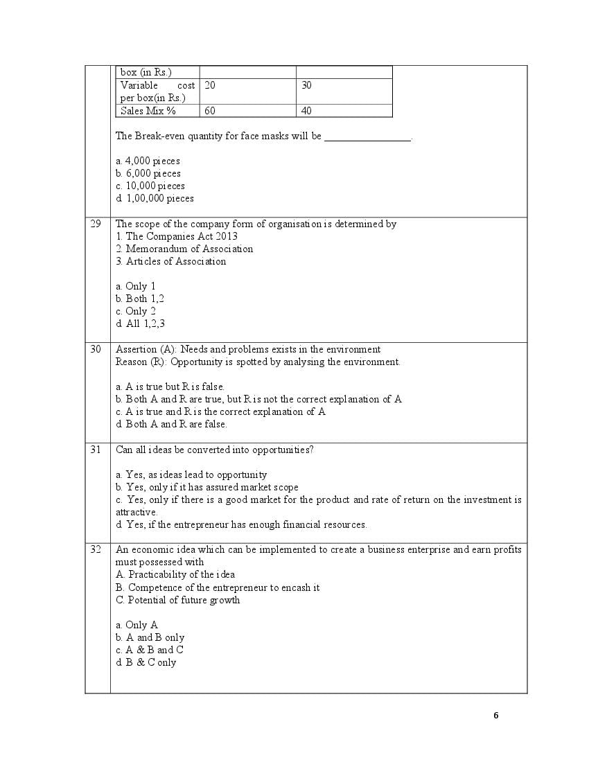 CBSE Sample Paper 2022 Class 12 Entrepreneurship - Term 1 PDF Download