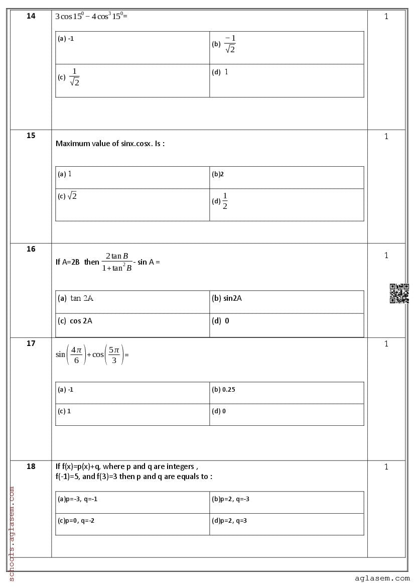 Class 11 Math Mid Term Sample Paper 2025 PDF | Download PT1 / Term 1 ...