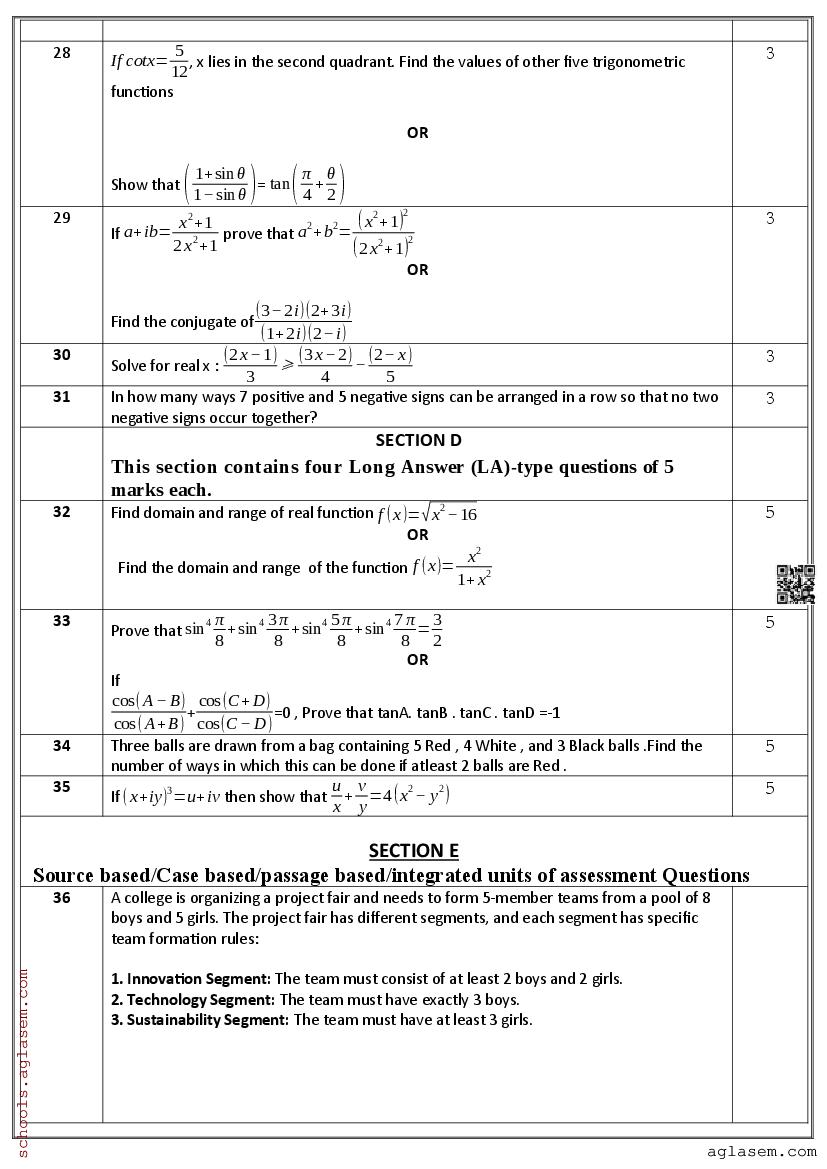 Class 11 Math Mid Term Sample Paper 2025 PDF | Download PT1 / Term 1 ...