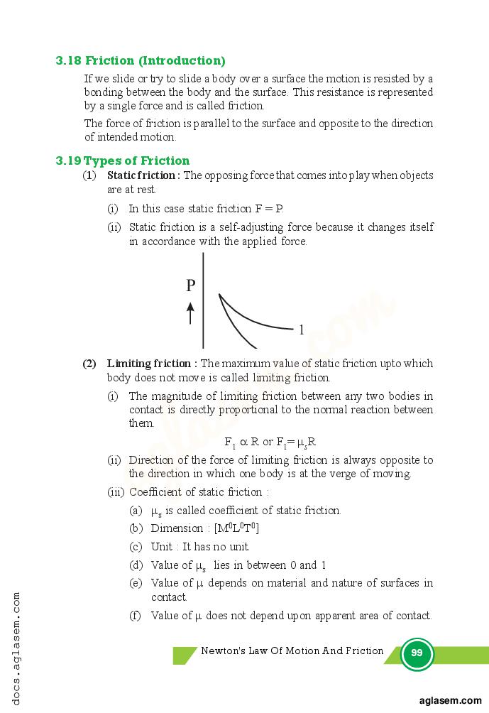 Class 11 Physics Notes for Newton’s Laws of Motion and Friction (PDF ...