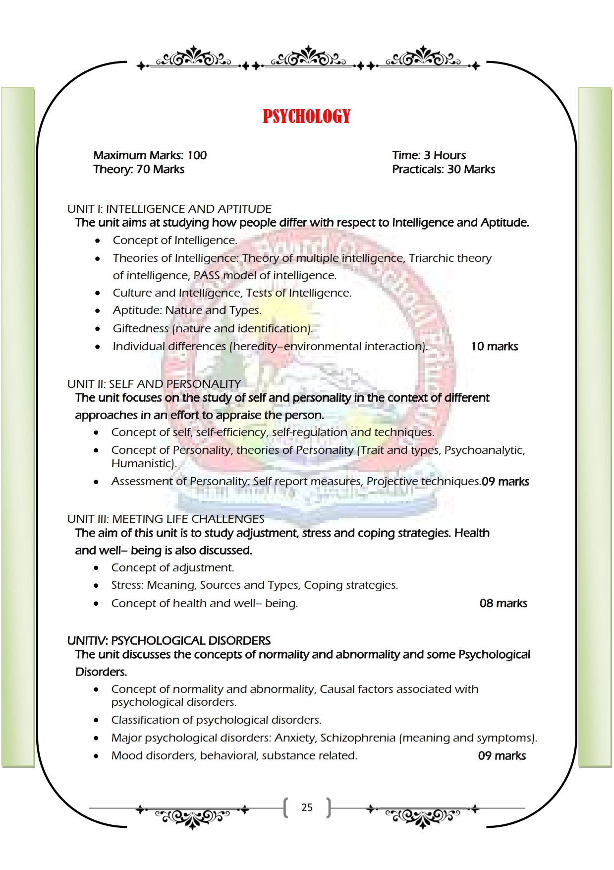JKBOSE Class 12th Syllabus 2025 PDF Jammu And Kashmir Board