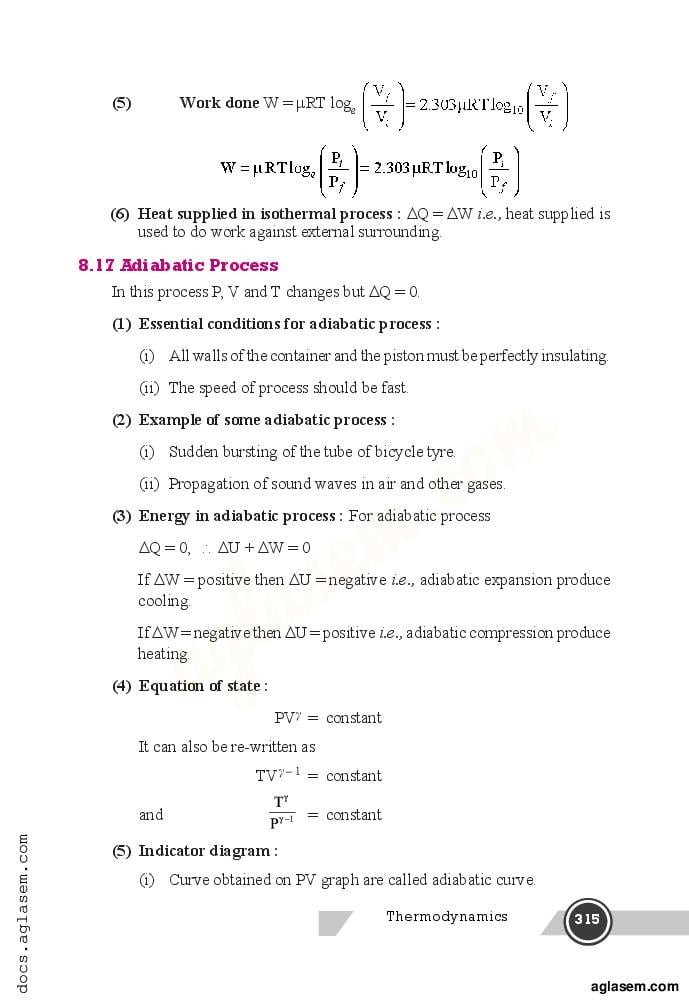 Class 11 Physics Notes for Thermodynamics (PDF) - Study Material - AglaSem