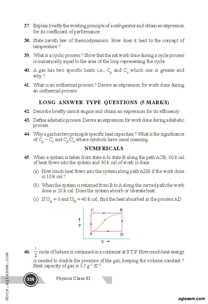 Class 11 Physics Notes for Thermodynamics (PDF) - Study Material - AglaSem