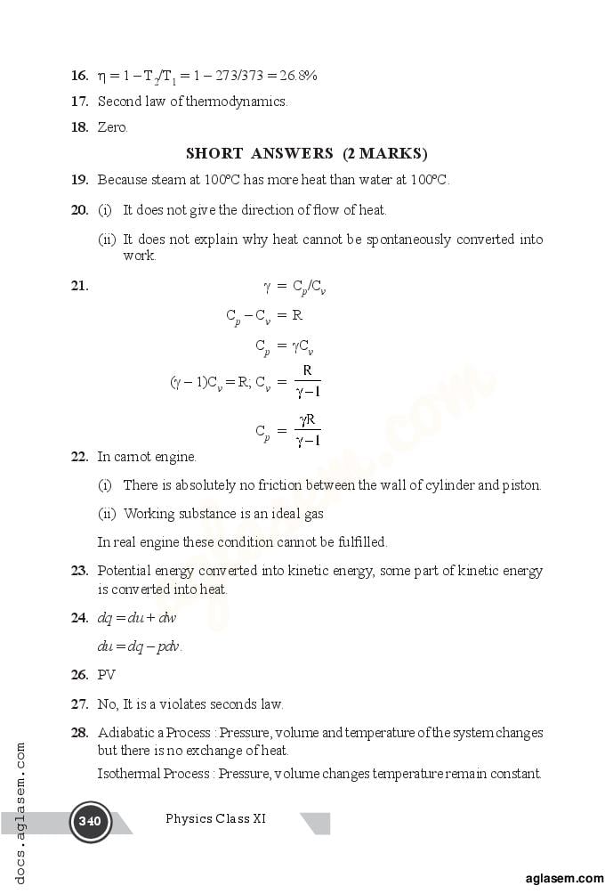 Class 11 Physics Notes for Thermodynamics (PDF) - Study Material - AglaSem