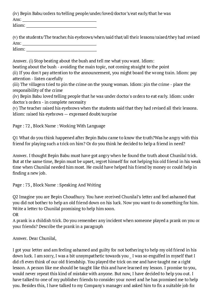 NCERT Solutions For Class 8 English Chapter 4 Bepin Choudhury s Lapse