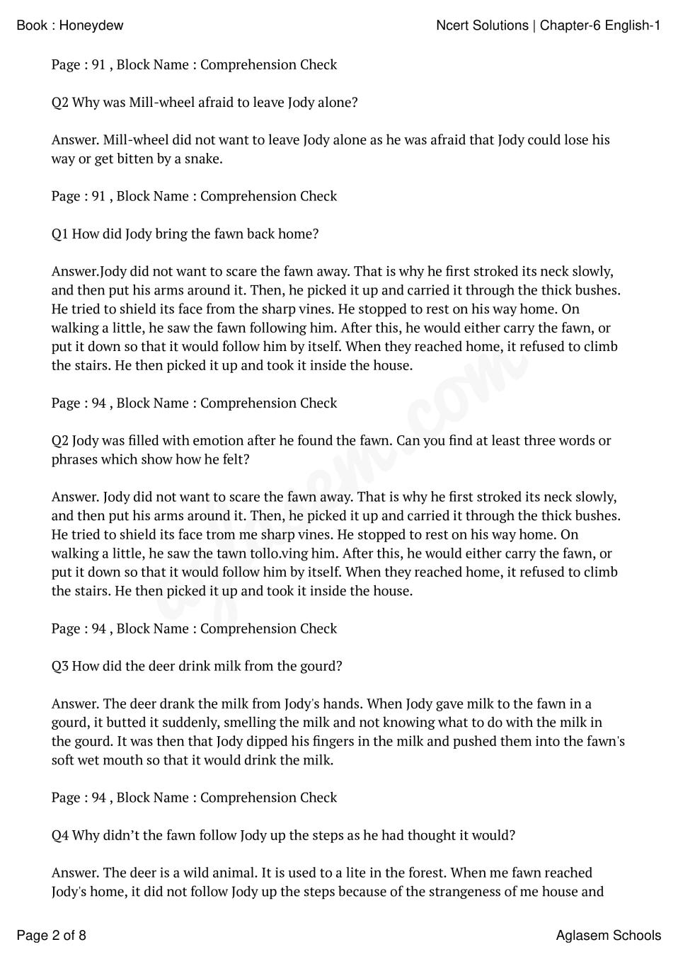 NCERT Solutions For Class 8 English Honeydew Chapter 6 This Is Jody s