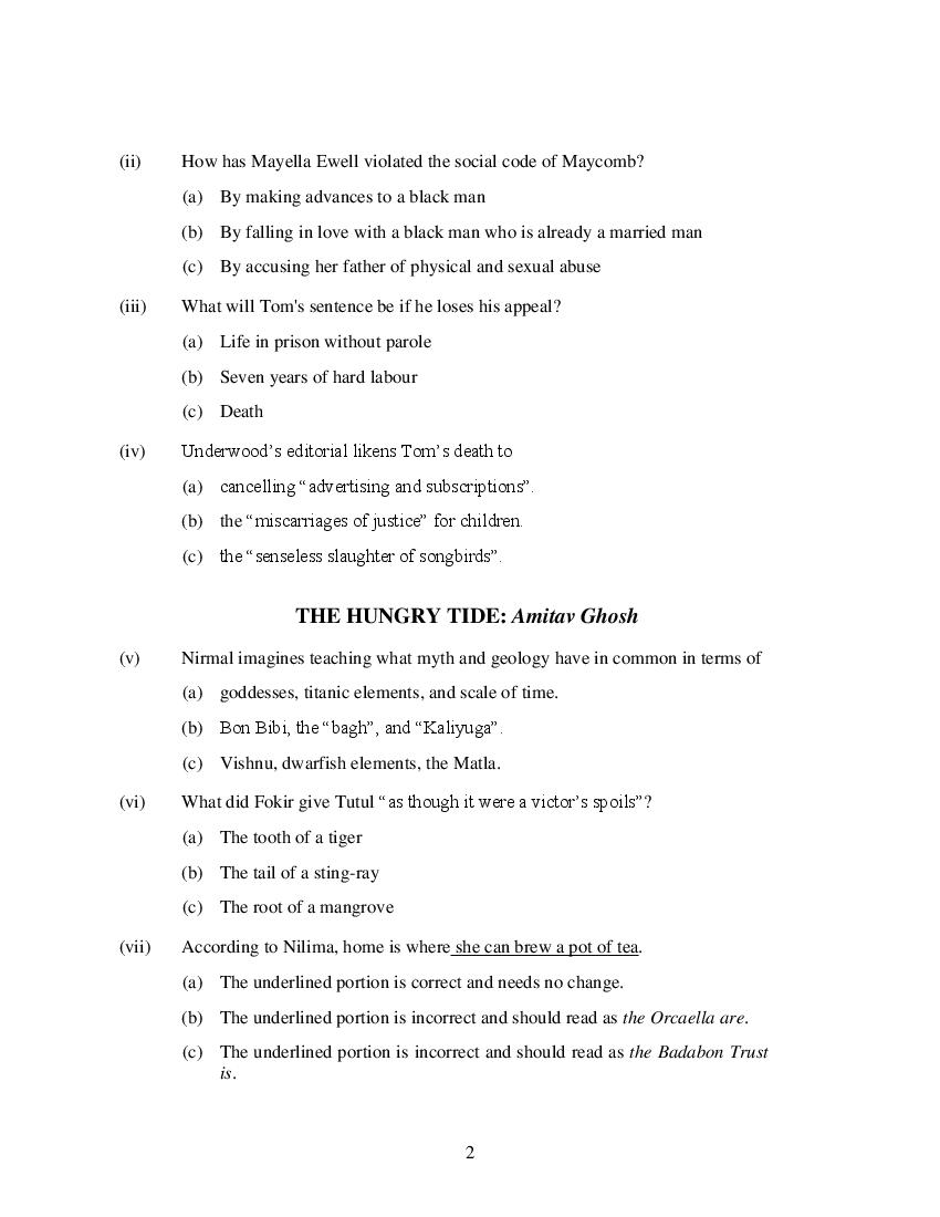 ISC Class 12 Sample Paper 2022 - English Elective Specimen Question Paper