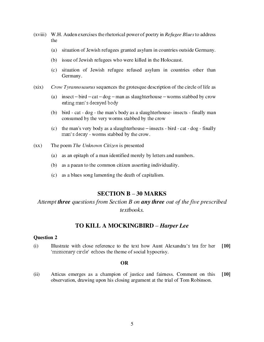 ISC Class 12 Sample Paper 2022 - English Elective Specimen Question Paper