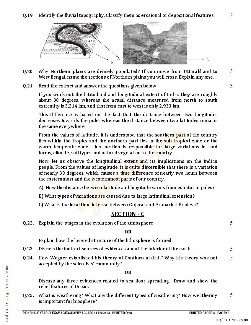 Class 11 Geography Half Yearly Question Paper 2024 Download 11th Half