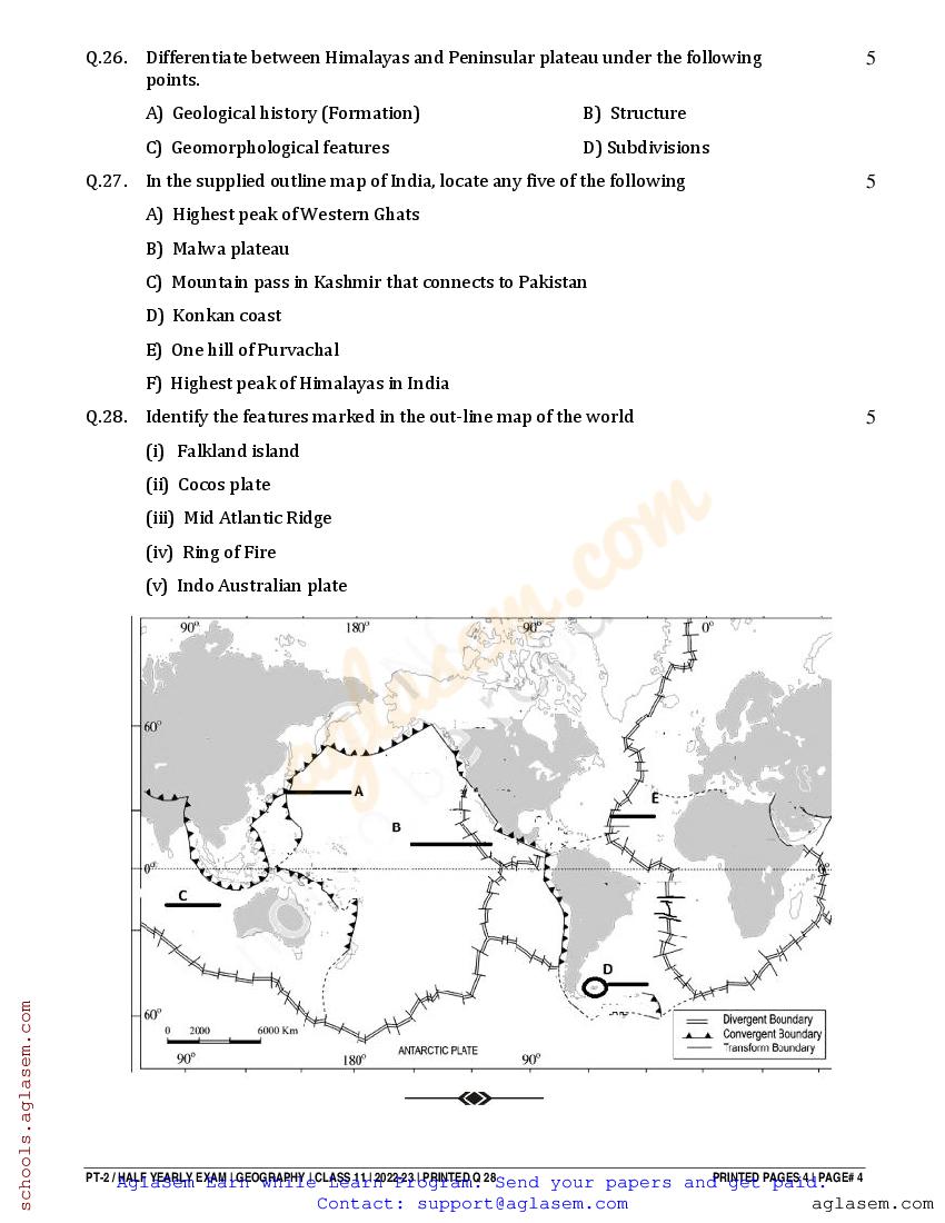 Class 11 Geography Half Yearly Question Paper 2024 Download 11th Half