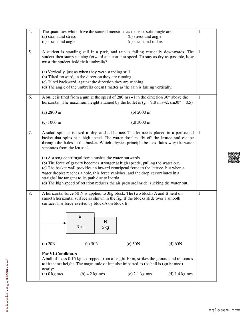 Class 11 Physics Mid Term Sample Paper 2025 PDF | Download PT1 / Term 1 Practice Paper - AglaSem