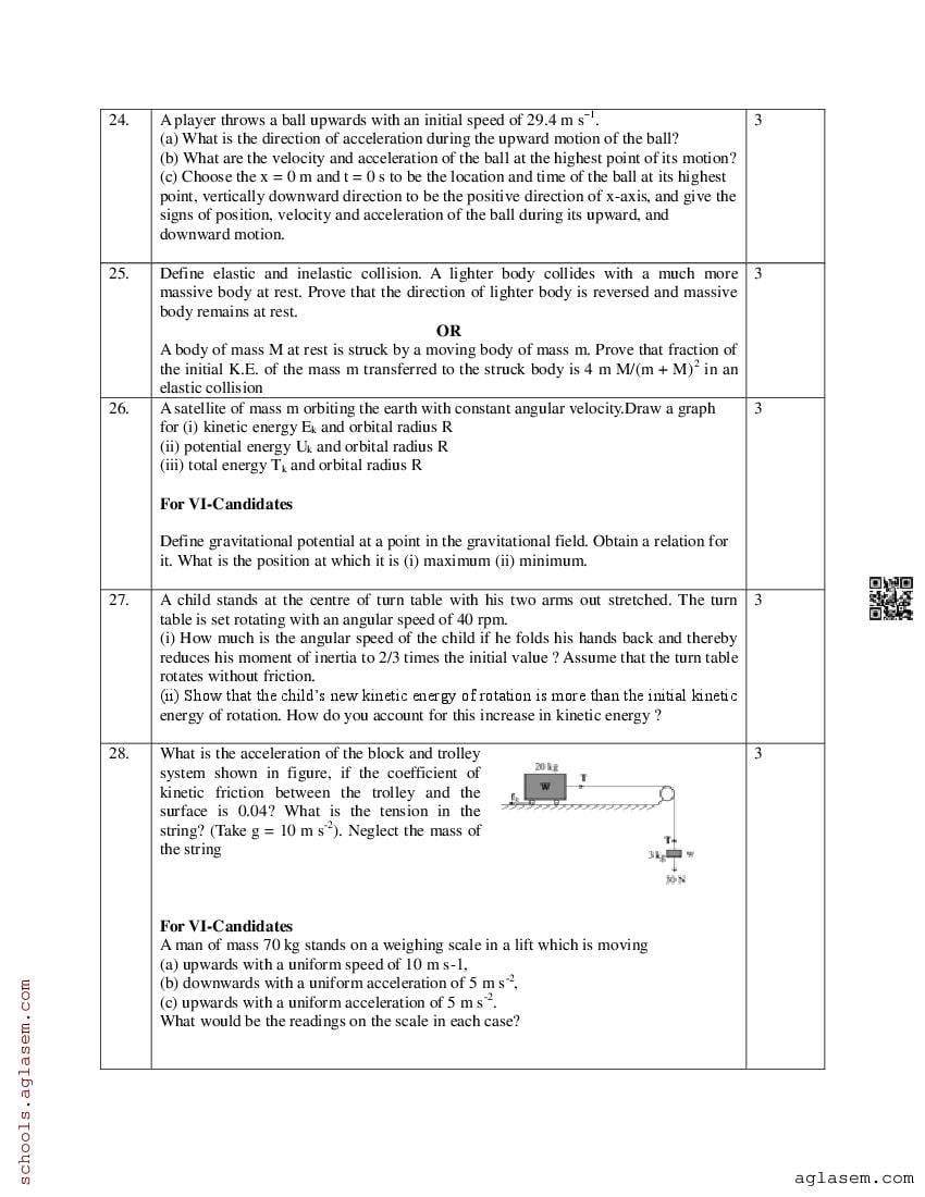 Class 11 Physics Mid Term Sample Paper 2025 PDF | Download PT1 / Term 1 Practice Paper - AglaSem
