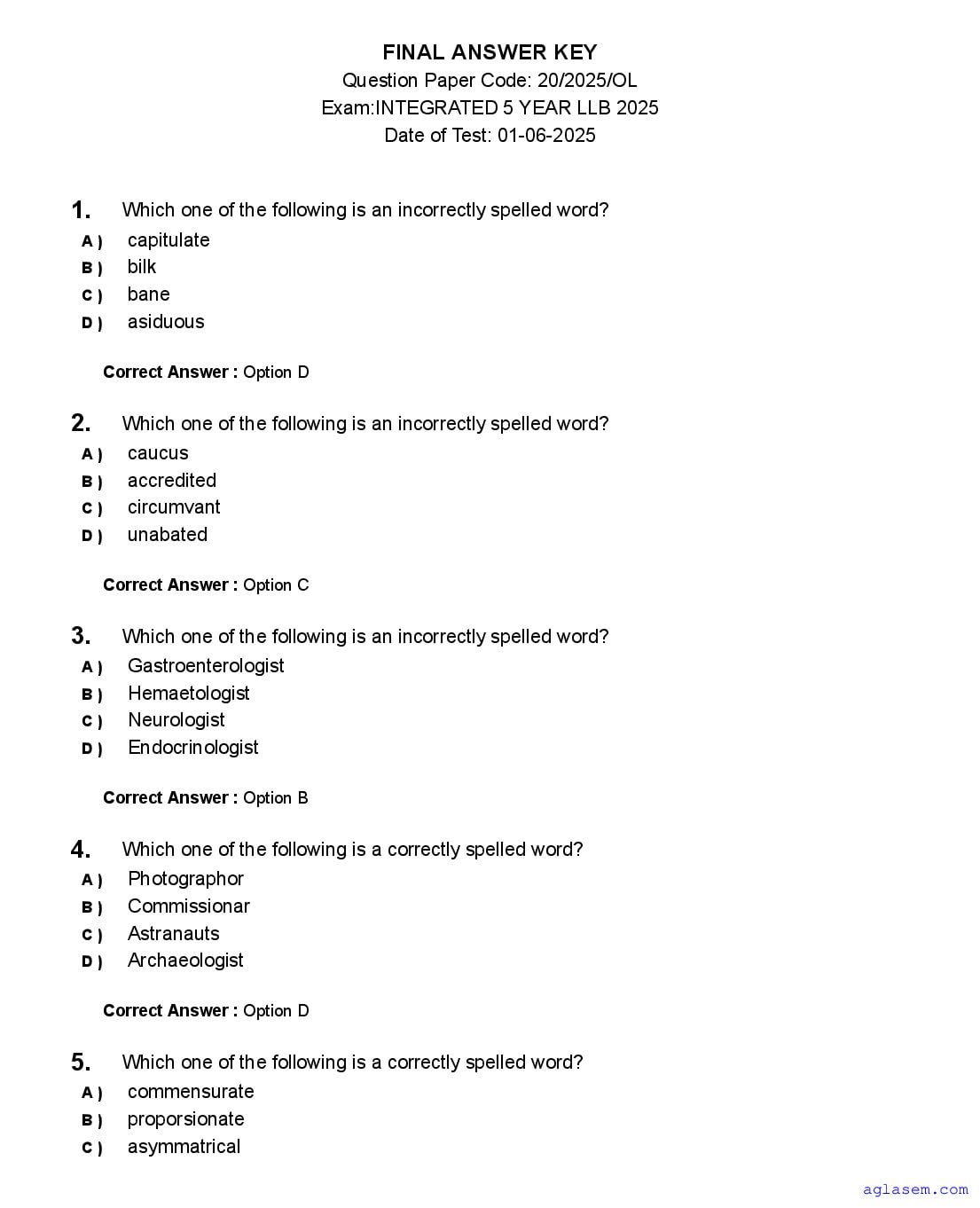 Kerala CEE LLM 2025 Question Paper (PDF) (Available) - Download Here ...