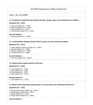 DUET Question Paper 2019 for Master of Physical Education