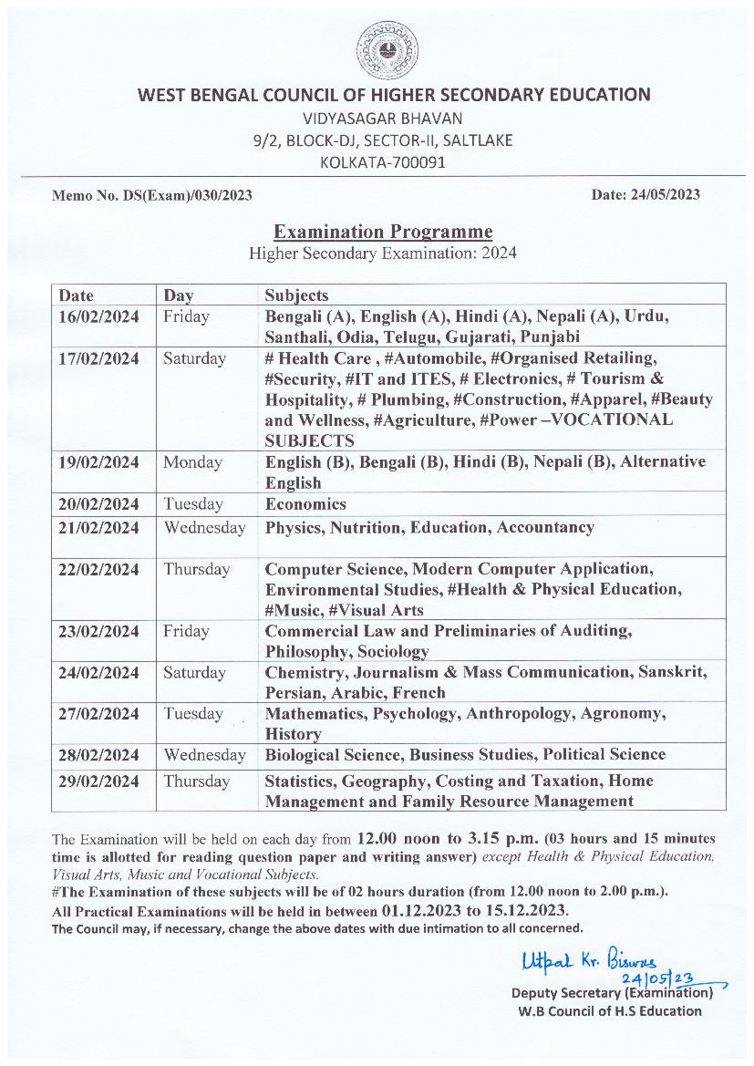 West Bengal HS Routine 2024 PDF Download WBCHSE Class 12th Exam Date West Bengal HS Routine 2024 PDF Download WBCHSE Class 12th Exam Date