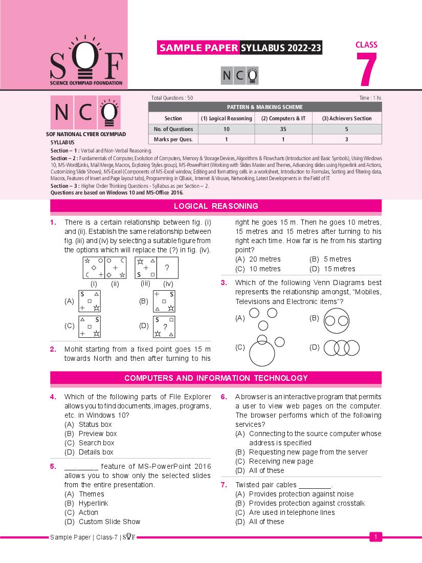 NCO Sample Paper 2023 Class 7