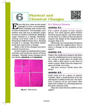 NCERT Book Class 7 Science Chapter 6 Physical and Chemical Changes