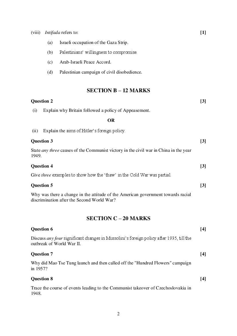 ISC Class 12 Sample Paper 2022 – History Specimen Question Paper