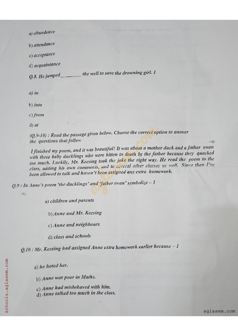 UP Board Class 10 English Pre-Board Exam Question Paper 2024 (PDF) - AglaSem