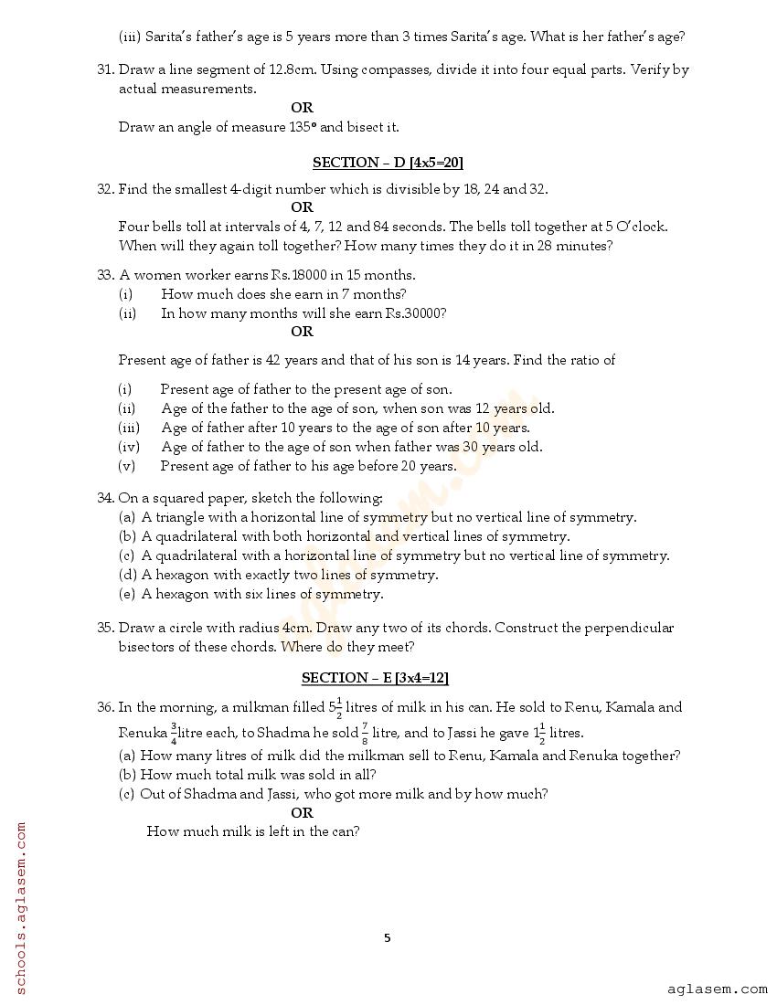 Class 6 Maths Question Paper 2023 PDF 6th Annual Exam Maths