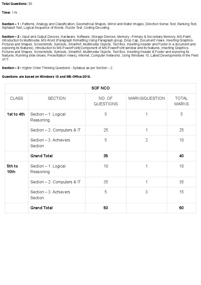 SOF NCO Syllabus Class 5