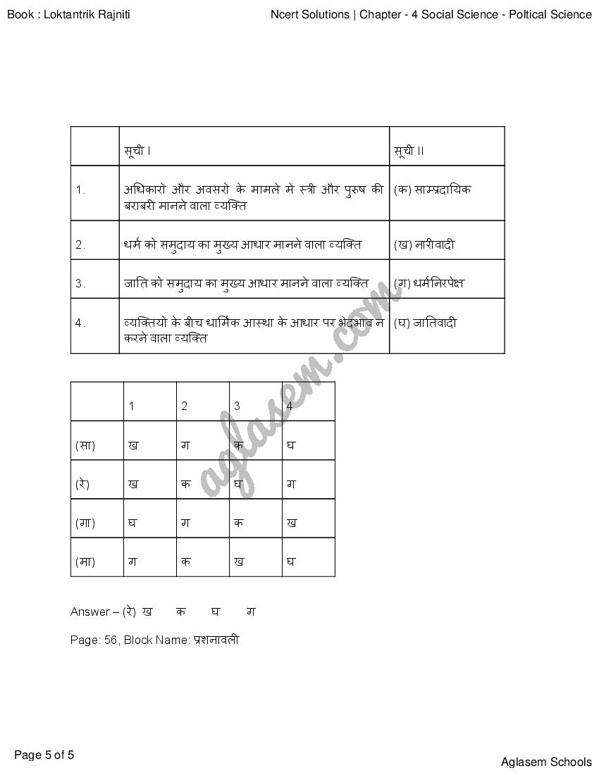 NCERT Solutions Class 10 Social Science Political Science Chapter 4