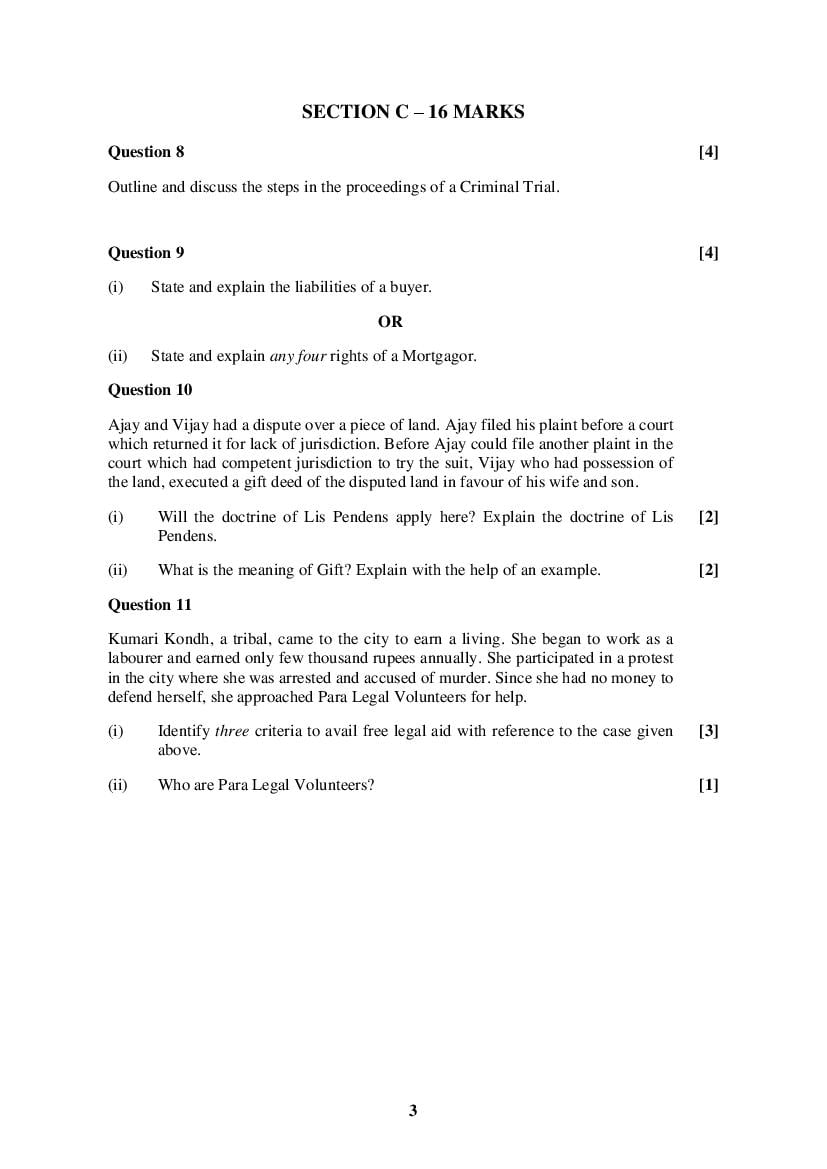 ISC Class 12 Sample Paper 2022 – Legal Studies Specimen Question Paper