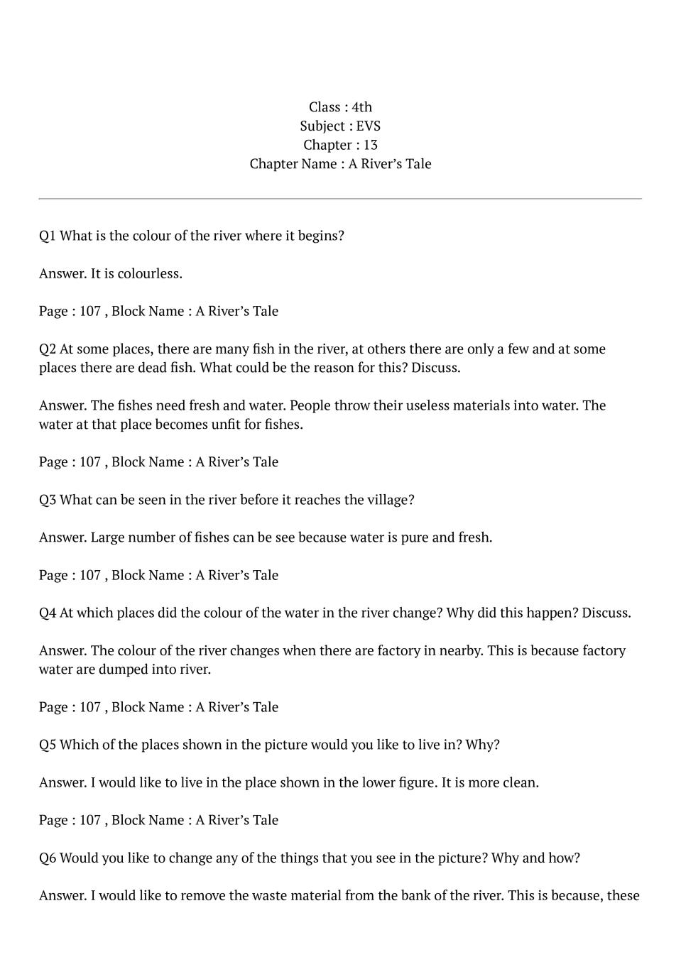 CBSE Class 4 EVS Chapter 13 A River s Tale Solutions CBSE Study Group