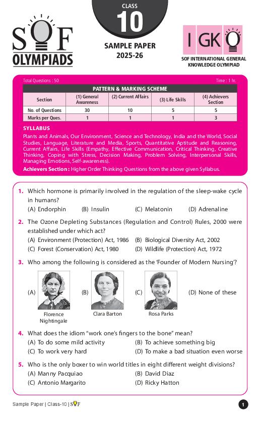SOF IGKO Sample Paper 2026 Class 10