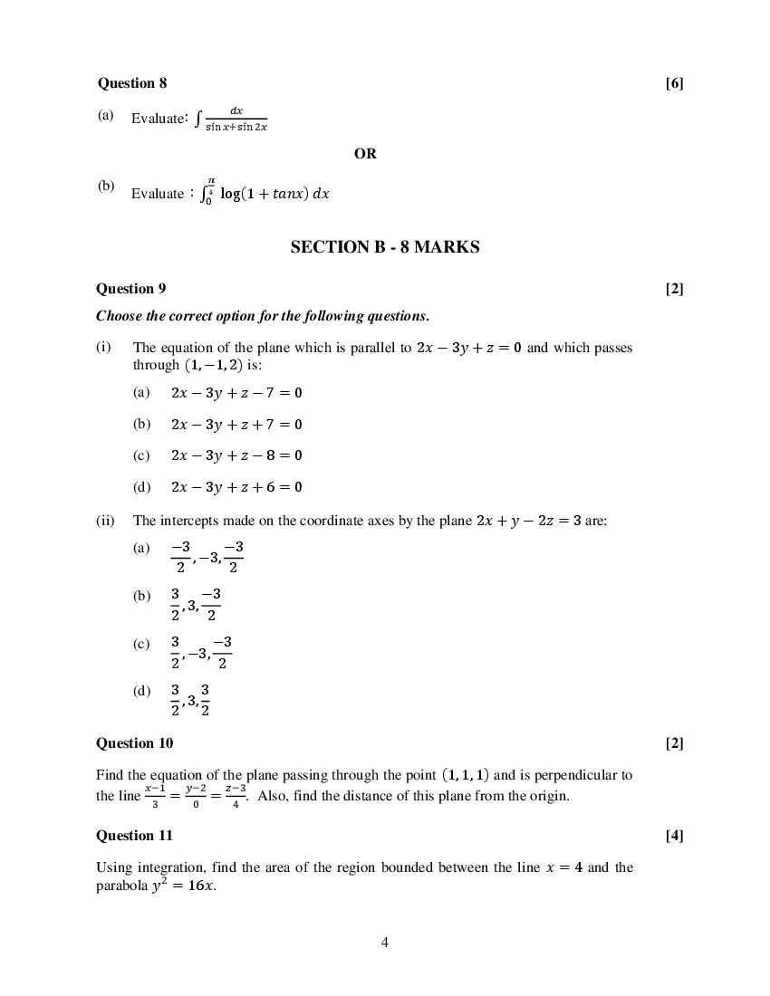 ISC Class 12 Sample Paper 2022 Mathematics Specimen Question Paper ISC Class 12 Sample Paper 2022 Mathematics Specimen Question Paper