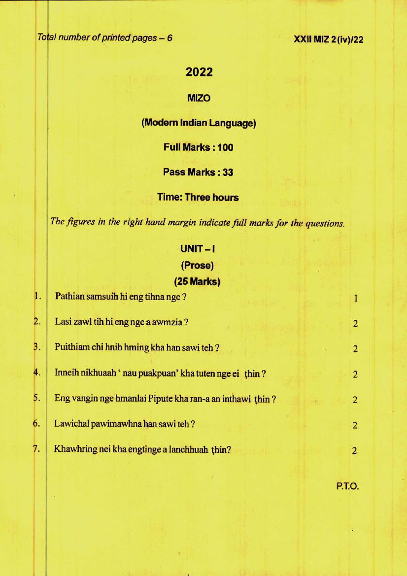 Manipur Board Class 12 Question Paper 2022 For Mizo Manipur Board Class 12 Question Paper 2022 For Mizo