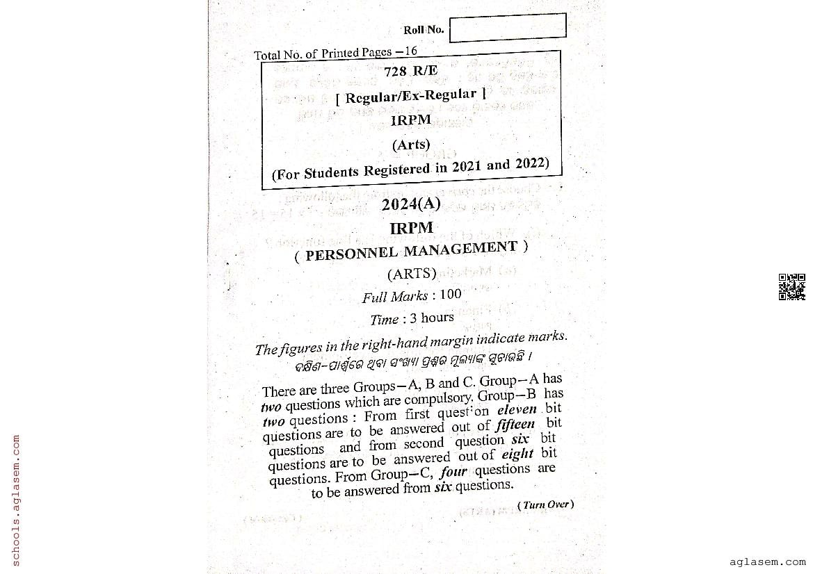 Odisha CHSE Class 12 IRPM Question Paper 2024 (PDF) - AglaSem